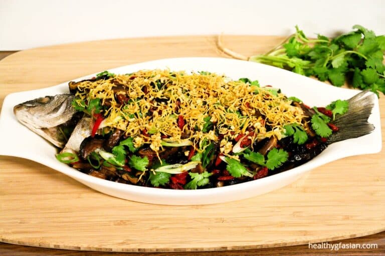Steamed whole Fish with Shiitake Mushroom and Goji Berries