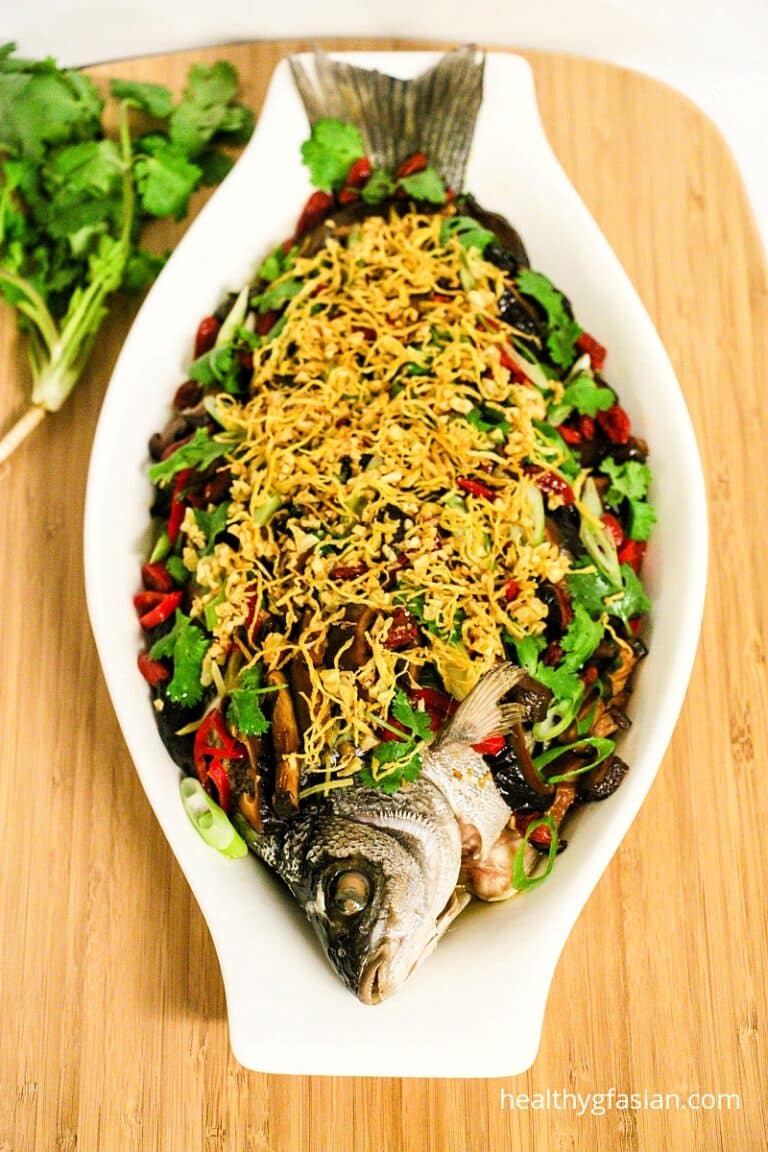 Steamed whole Fish with Shiitake Mushroom and Goji Berries