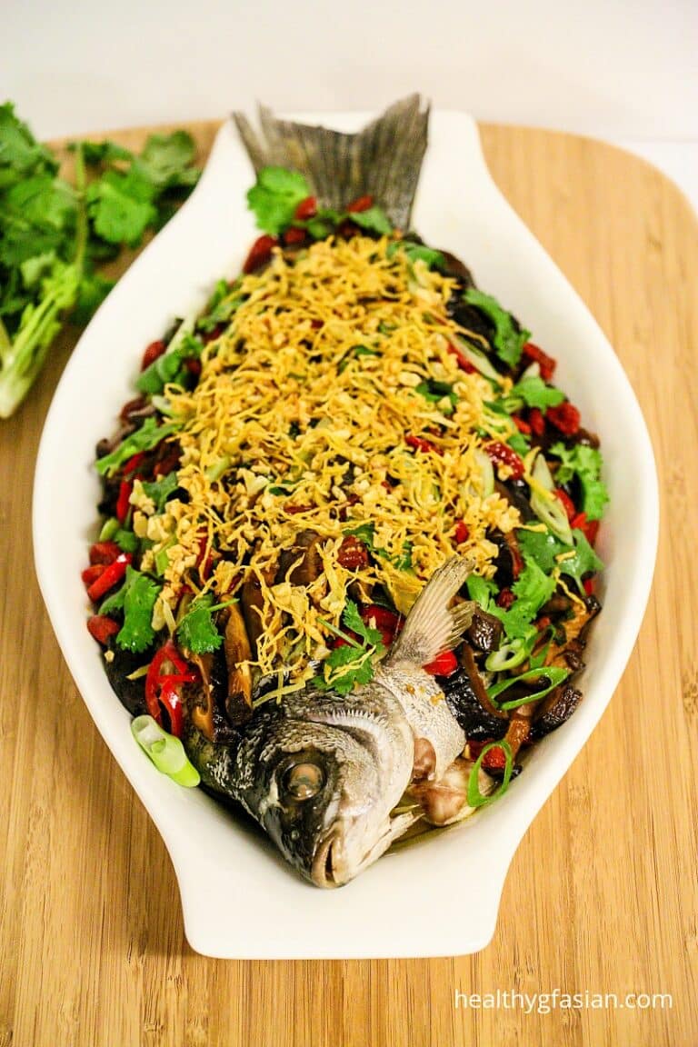 Steamed whole Fish with Shiitake Mushroom and Goji Berries