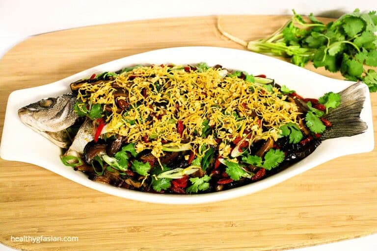 Steamed whole Fish with Shiitake Mushroom and Goji Berries